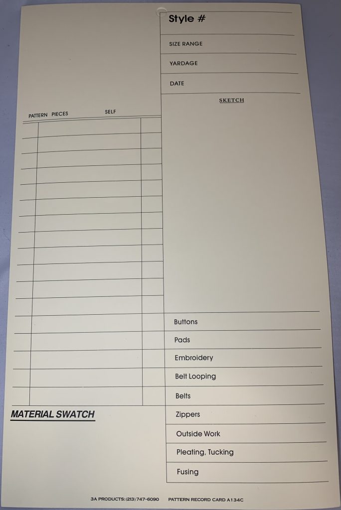 Pattern Record Card – 3A Thread & Supply Co